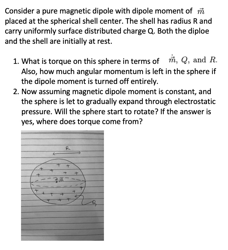 Consider a pure magnetic dipole with dipole moment of m⃗ placed at the ...