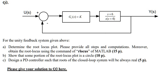 SOLVED: Text: Q3. U(s) Y(s) Gs=K 9 + S s(s + 4) For the unity feedback ...