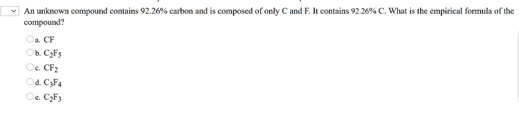SOLVED: An unknown compound contains 92.26% carbon and is composed of ...