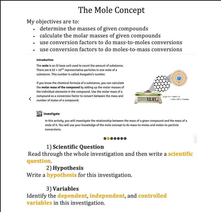 My objectives are to: • determine the masses of given compounds ...