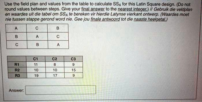 SOLVED: Texts: Use the field plan and values from the table to ...
