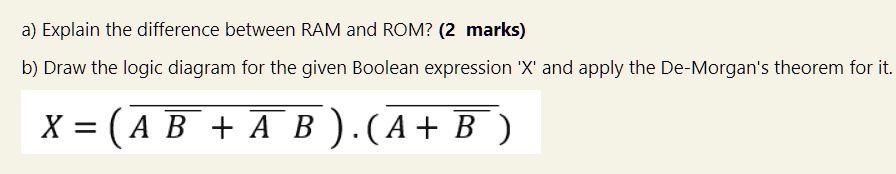 A Explain The Difference Between Ram And Rom 2 Marks B Draw The Logic Diagram For The Given 