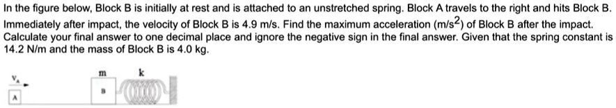 In the figure below, Block B is initially at rest and is attached to an unstretched spring ...