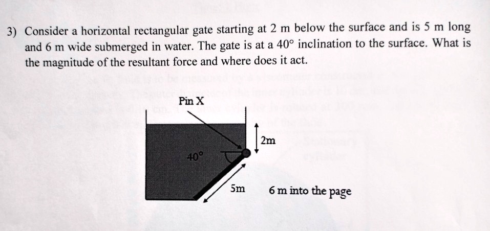 SOLVED: 3) Consider a horizontal rectangular gate starting at 2 m below the surface and is 5 m ...