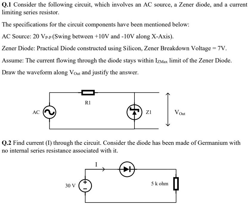 SOLVED: Q.1 Consider the following circuit; which involves an AC source; Zener diode, and a ...