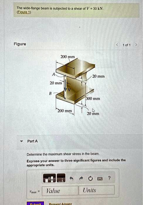 SOLVED: The wide-flange beam is subjected to a shear of V=30 kN (Figure ...