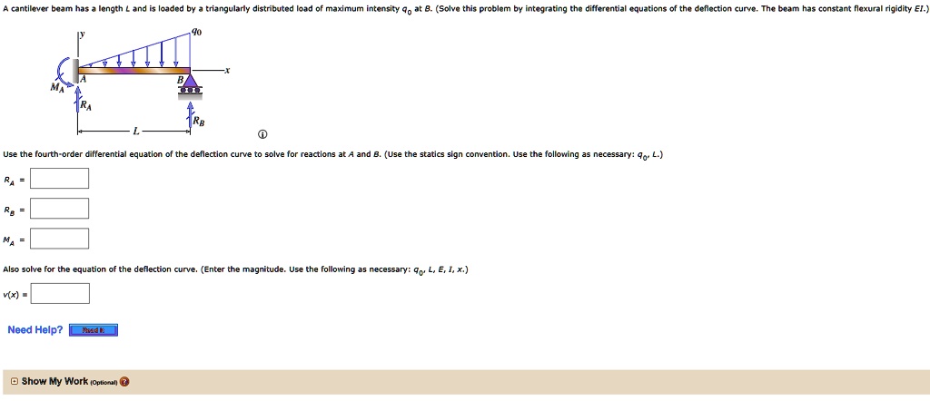 SOLVED: A cantilever beam has a length L and is loaded by a triangularly distributed load of ...