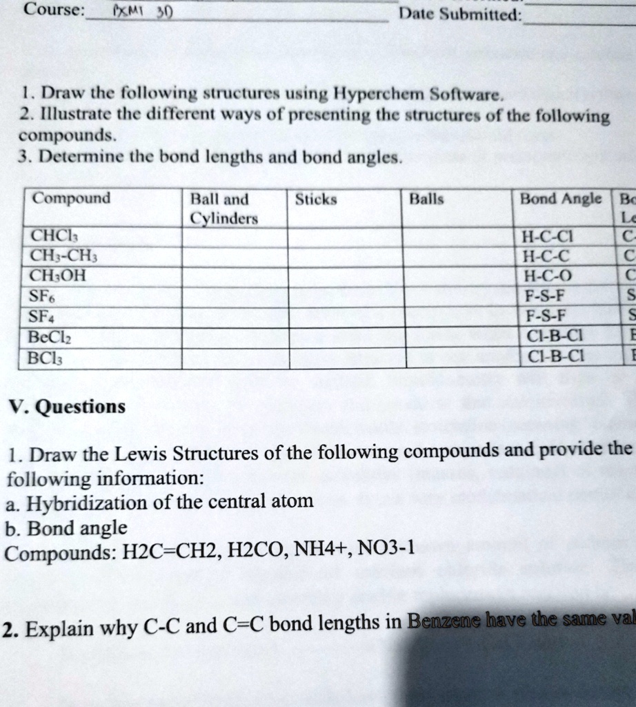Course: BXMT 3D Date Submitted: 1. Draw the following structures using Hyperchem Software. 2 ...