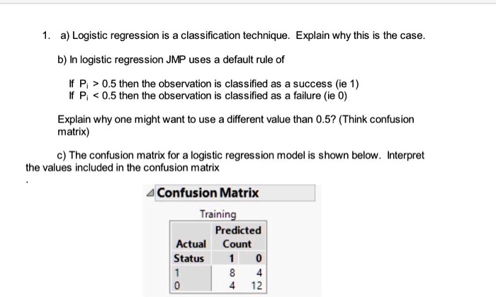 SOLVED: a) Logistic regression is classification technique. Explain why this is the case b) In ...