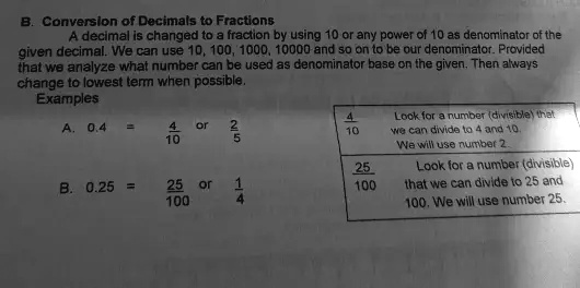 SOLVED: Conversion of Decimals to Fractions A decimal is changed to a ...