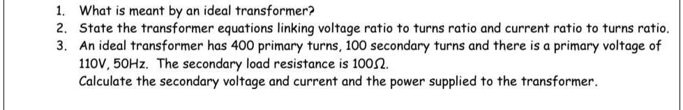 SOLVED: Texts: NOTE: Describe the operation of a transformer. Solve simple problems involving ...