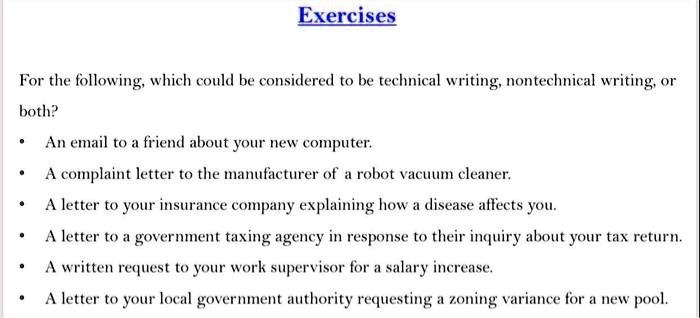 SOLVED: Exercises For the following, which could be considered to be ...