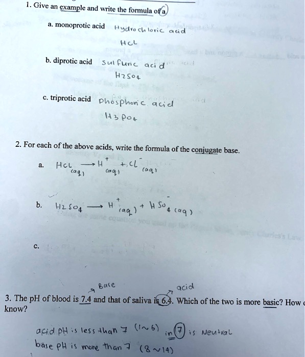 give an example and write the formula ofa monoprotic acid h9dr cl lorie ...