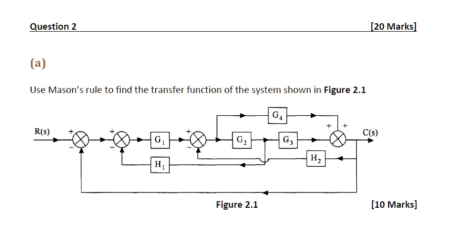 SOLVED: Question 2 [20 Marks] Use Mason'rule to find the transfer ...