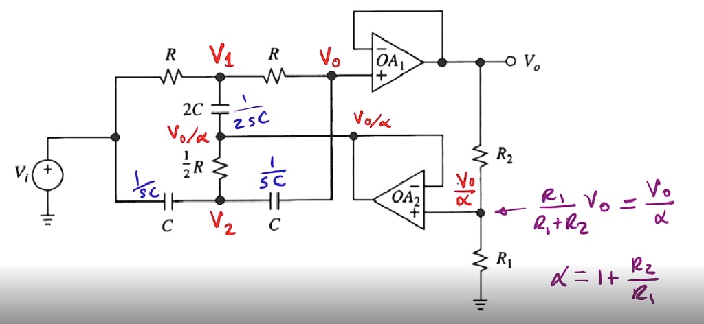 SOLVED: a) The following circuit is a band-reject filter. Determine the transfer function. Find ...