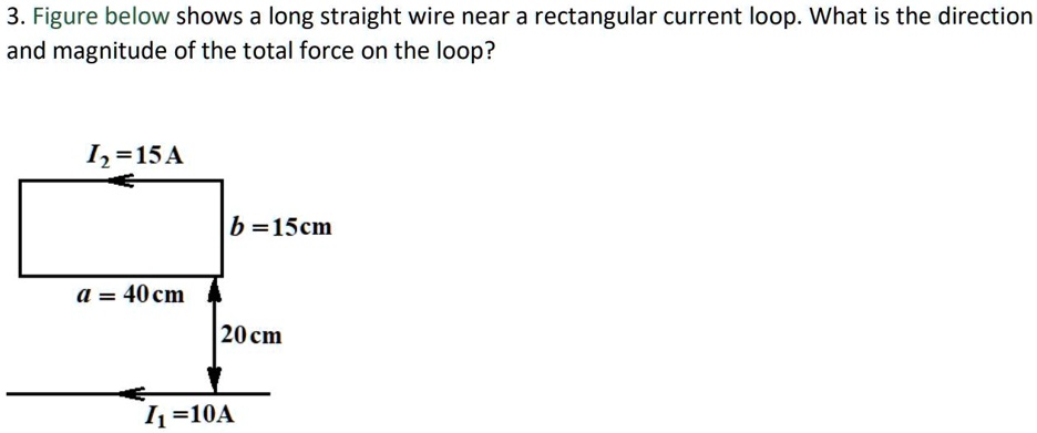 SOLVED: 3. Figure below shows a long straight wire near a rectangular current loop. What is the ...