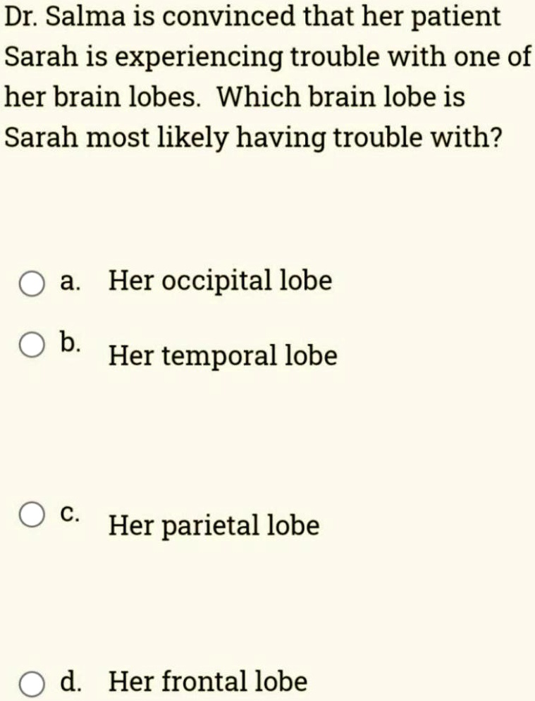 SOLVED: Dr. Salma is convinced that her patient Sarah is experiencing ...