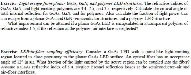 Exercise: Light escape from planar GaAs, GaN, and polymer LED ...