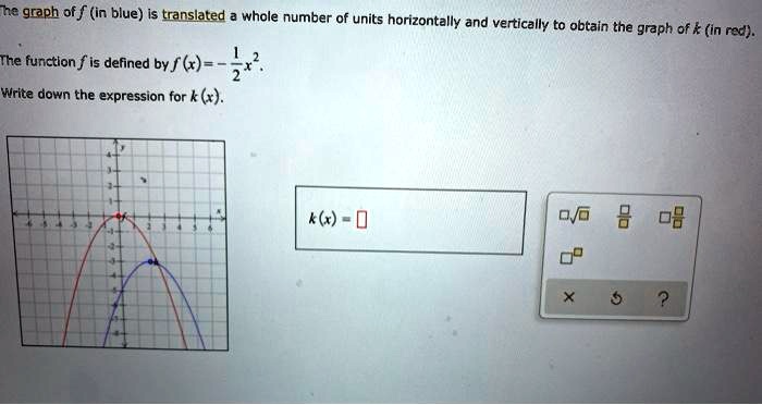 SOLVED: The graph of f (in blue) is translated a whole number of units horizontally and ...