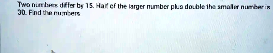 Two numbers differ by 15. Half of the larger number plus...
