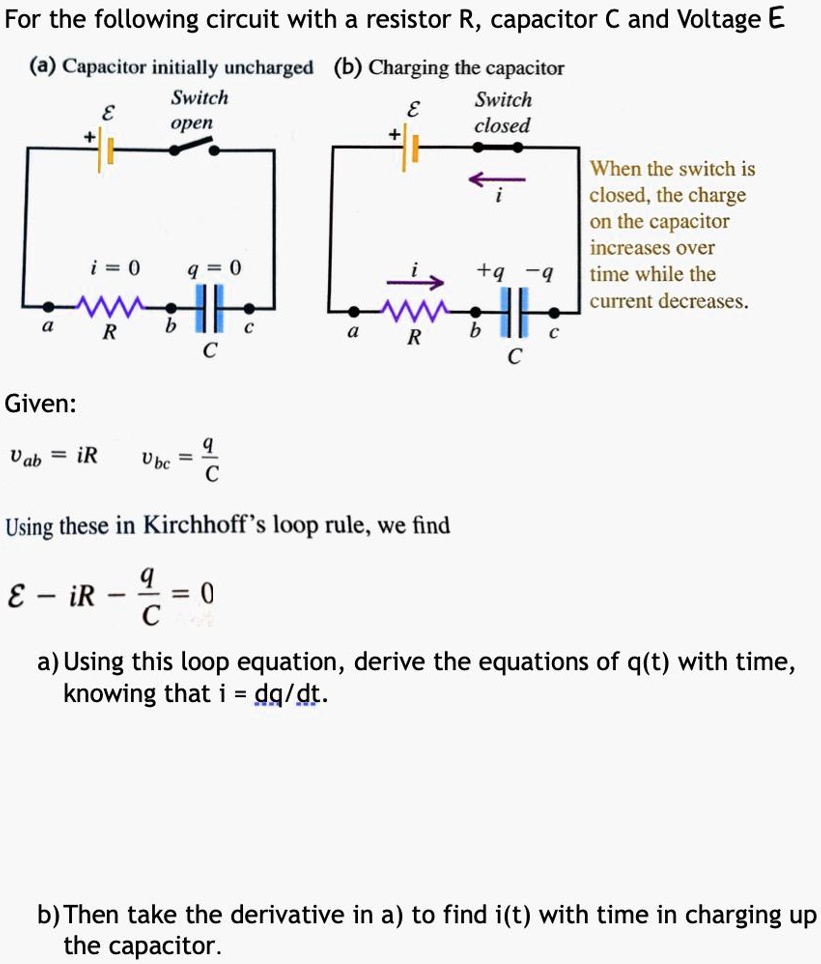SOLVED: For the following circuit with a resistor R, capacitor C and ...