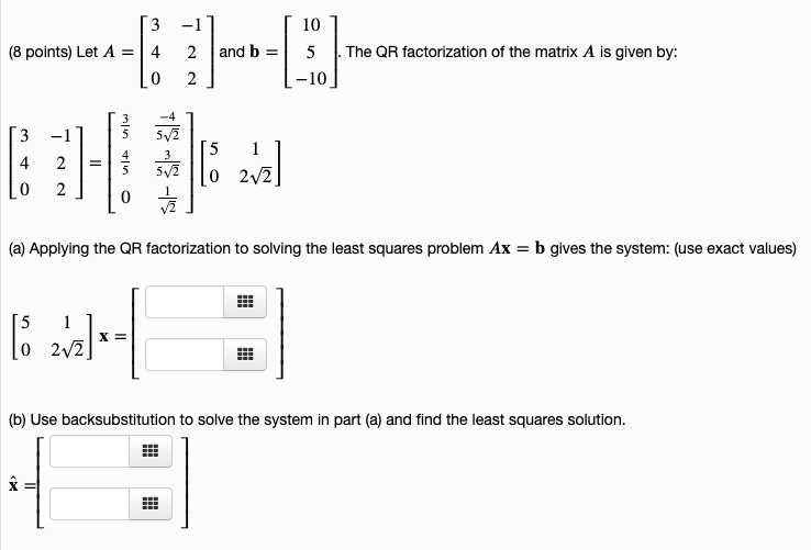 Solved 10 The Qr Factorization Of The Matrix A Is Given By 10 Sjujod Let And Juu 5 Ule ~6 ~ir