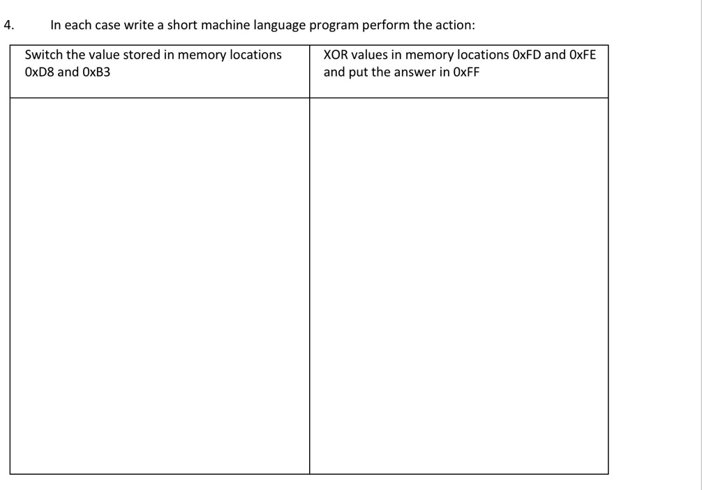 4. In each case write a short machine language program perform the action: Switch the value ...