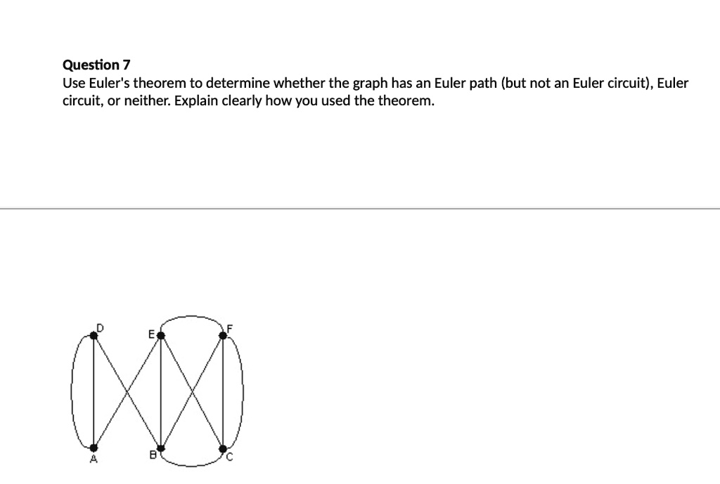 Solved Question 7 Use Eulers Theorem To Determine Whether The Graph Has An Euler Path But 