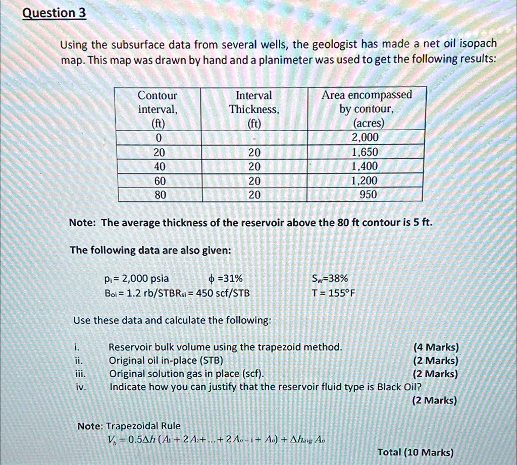 question 3 using the subsurface data from several wells the geologist has made a net oil isopach ...