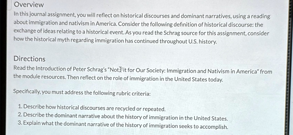 Overview In this journal assignment, you will reflect on historical ...