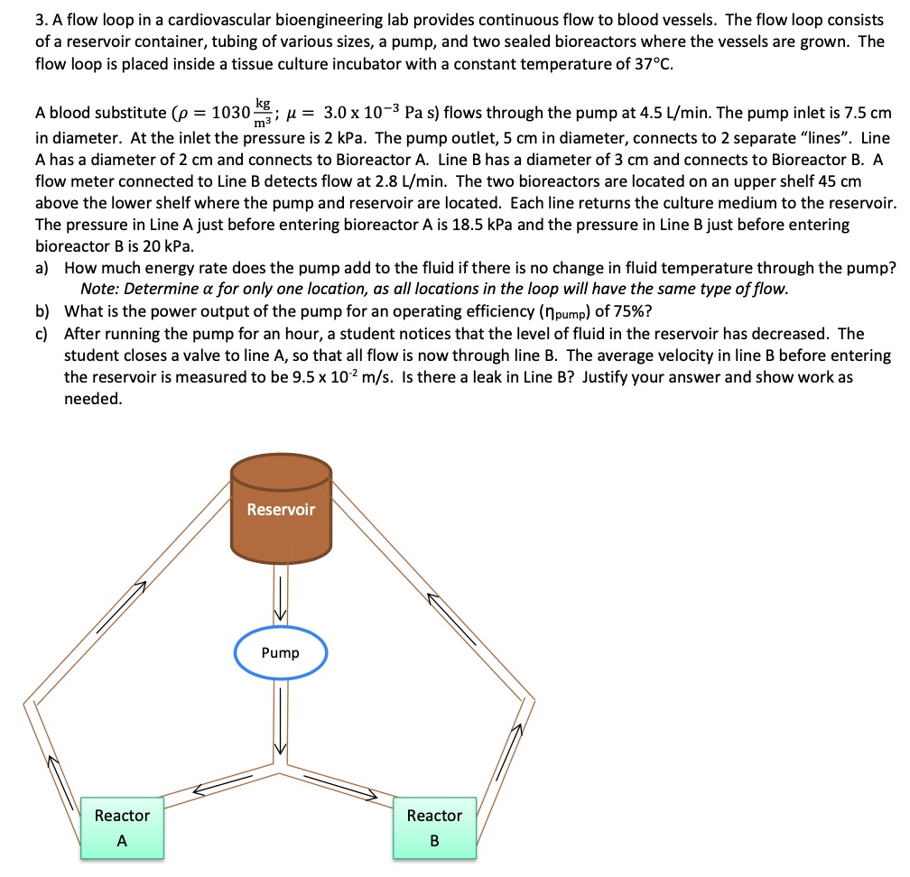 SOLVED: A flow loop in a cardiovascular bioengineering lab provides ...
