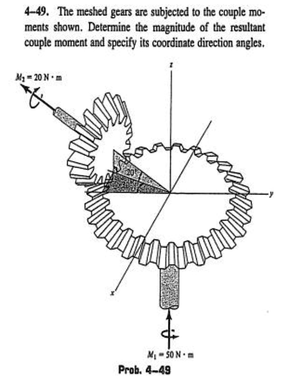 4-49. The meshed gears are subjected to the couple moments shown ...