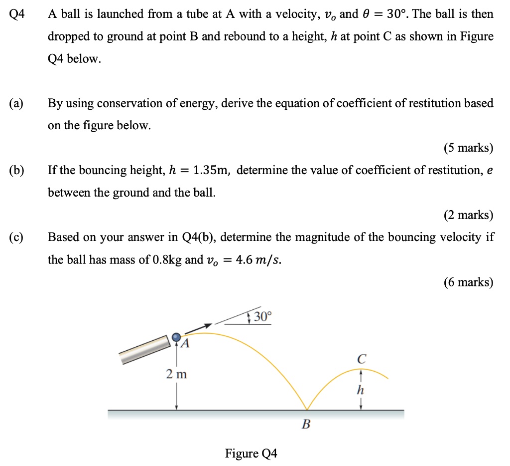 SOLVED: A ball is launched from a tube at A with a velocity, v, and Î¸ = 30Â°. The ball is then ...