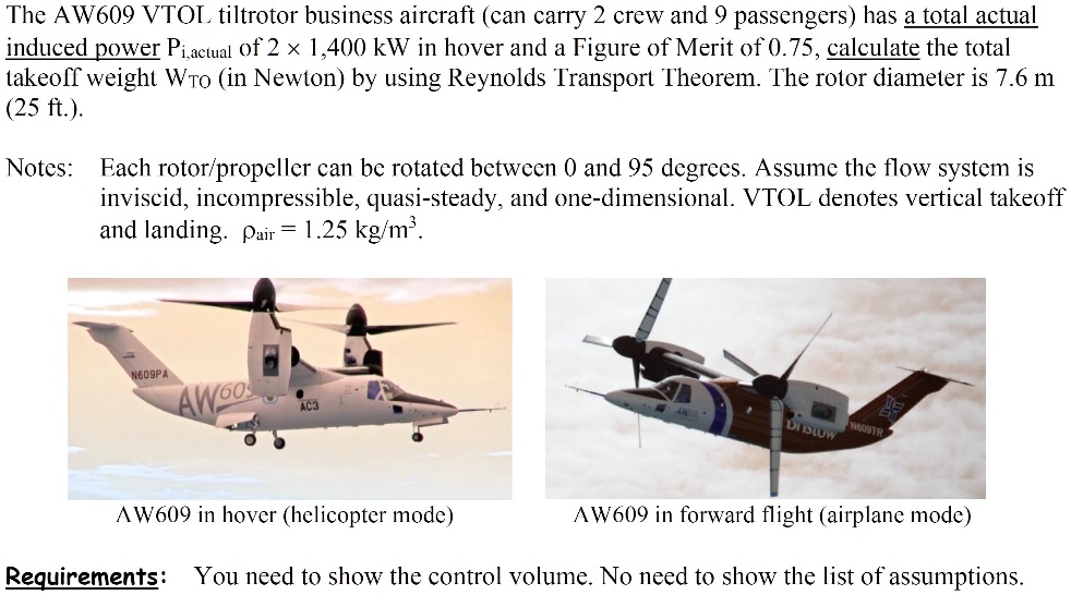 SOLVED: The AW609 VTOL tiltrotor business aircraft (can carry 2 crew ...