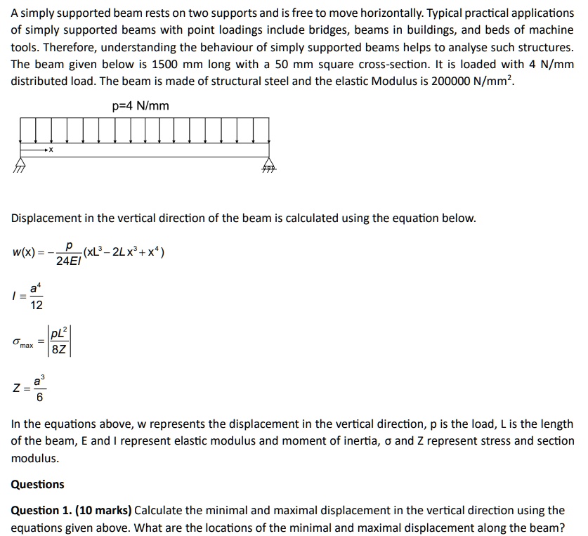 A simply supported beam rests on two supports and is free to move ...