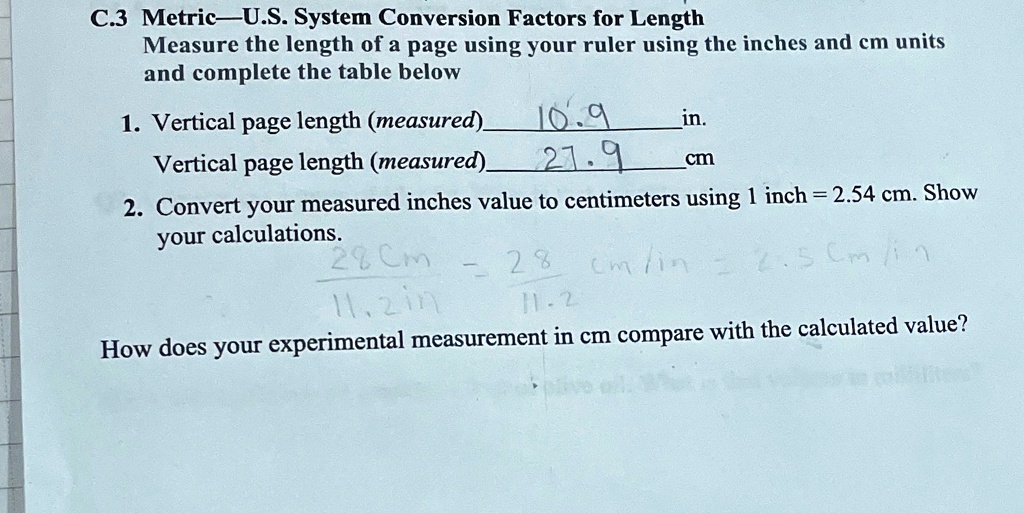C.3 Metric-U.S. System Conversion Factors for Length Measure the length ...