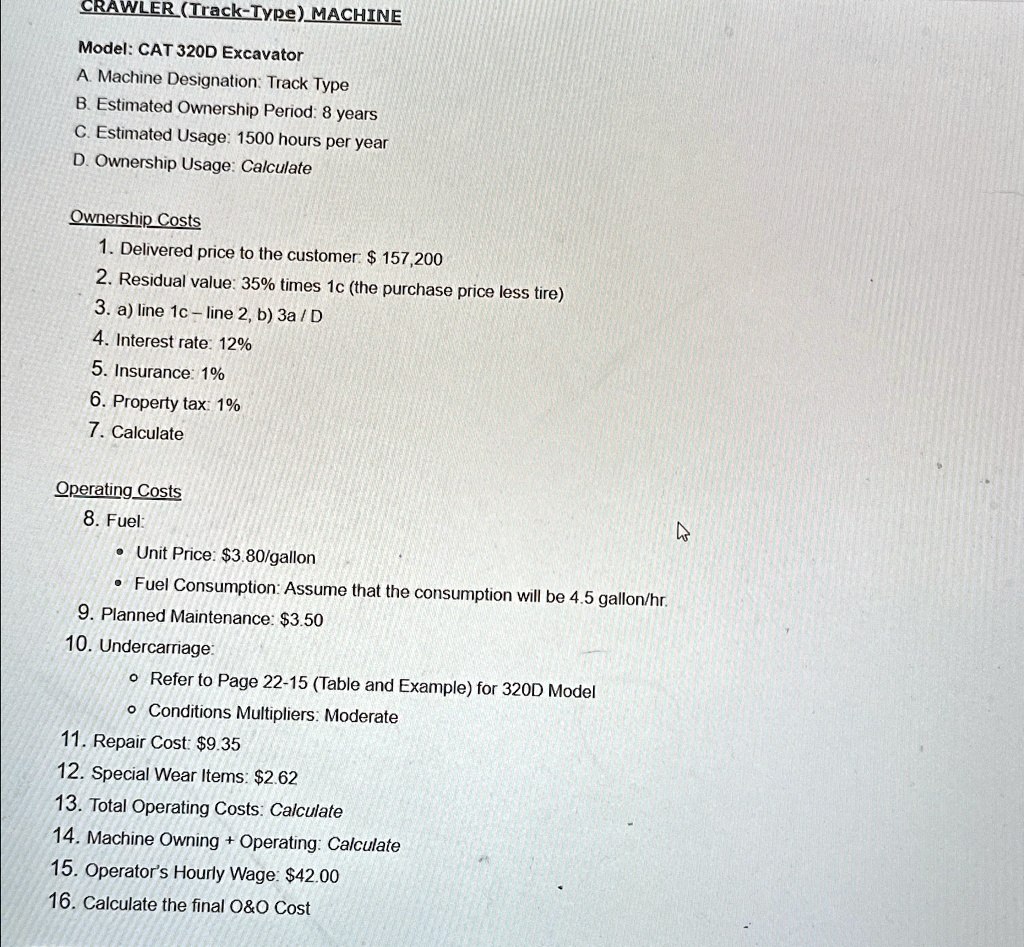 CRAWLER (Track-Type) MACHINE Model: CAT 320D Excavator A. Machine ...