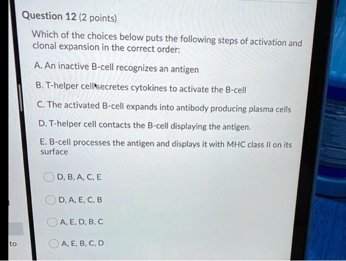 SOLVED: Question 12 (2 points) Which of the choices below puts the following steps of activation ...