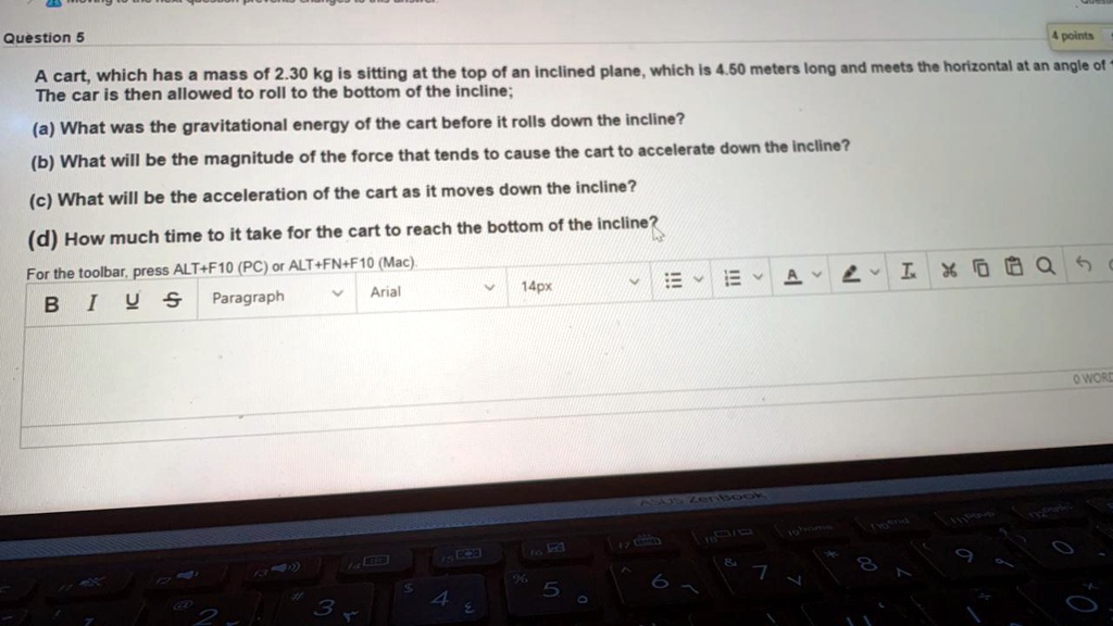 question a cart which has mass of 230 kg is sitting at the top of an ...