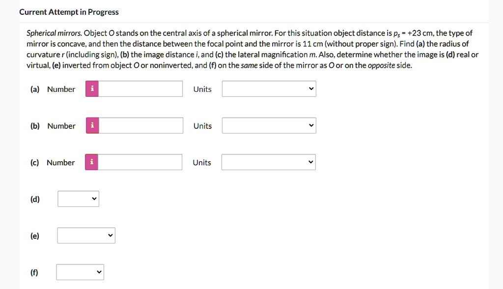 SOLVED: Current Attempt in Progress Spherical mirrors. Object O stands on the central axis of a ...