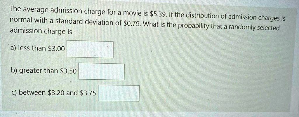 The average admission charge for a movie is 5.39. If the distribution ...