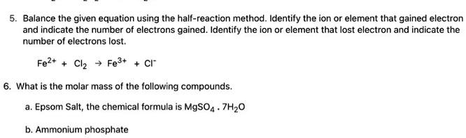 SOLVED: Balance the given equation using the half-reaction method ...