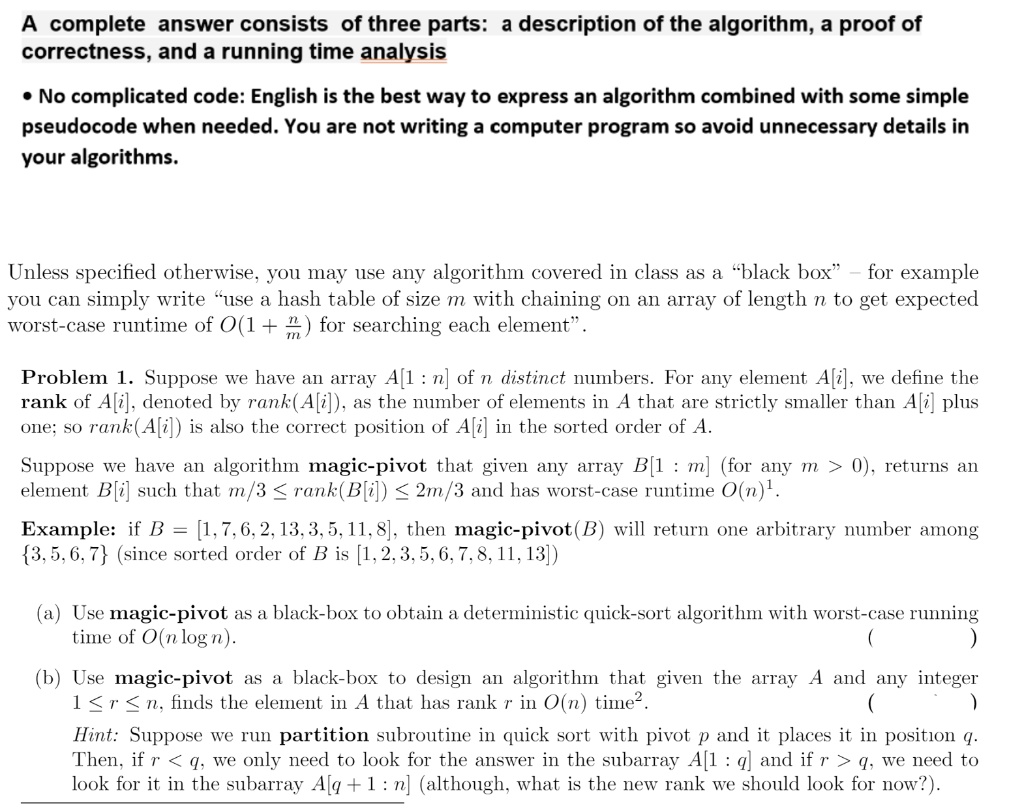 complete answer consists of three parts description of the algorithm a ...