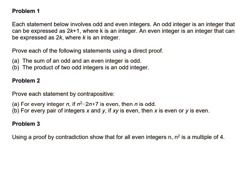 Problem 1 Each Statement Below Involves Odd And Even Integers An Odd Integer Is An Integer That