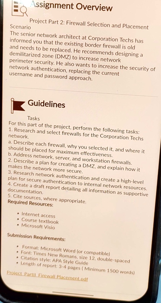 Solved Assignment Overview Scenario Project Part 2 Firewall Selection