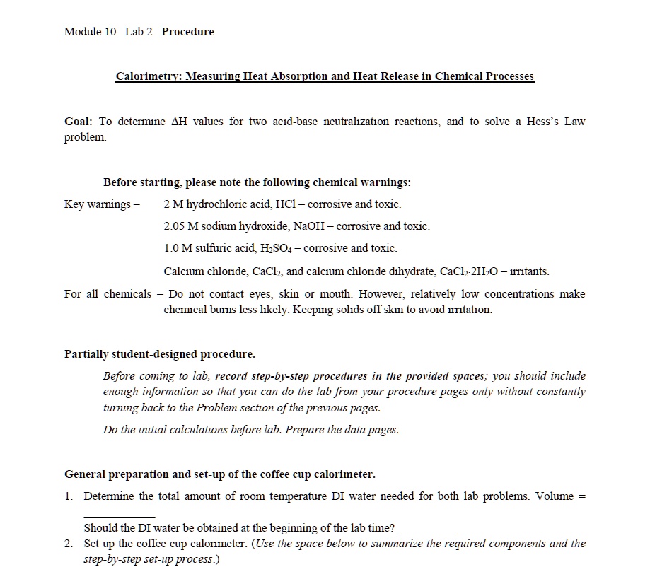 module 10 lab 2 procedure caloimeti measuing heat absorption aud heat ...