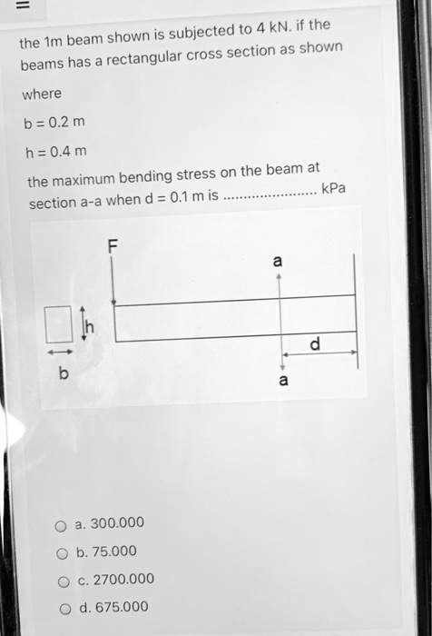 SOLVED: The 1m beam shown is subjected to 4 kN. If the beam has a rectangular cross section as ...