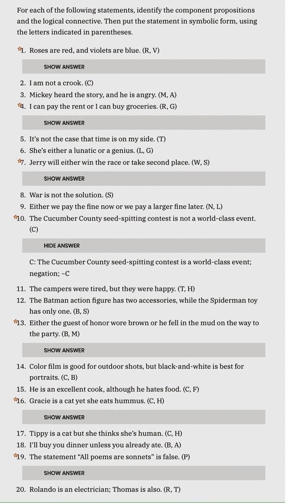 Solved For Each Of The Following Statements Identify The Component Propositions And The