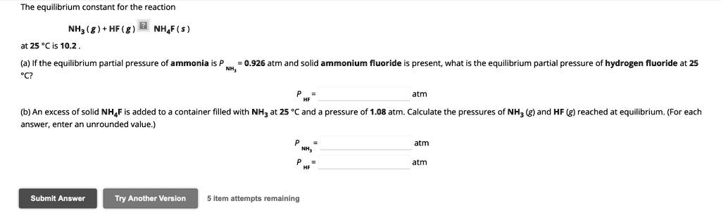 SOLVED: a) What is the equilibrium partial pressure of hydrogen ...