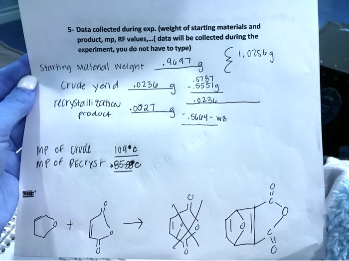 SOLVED: Data collected during experiment: (weight of starting materials ...